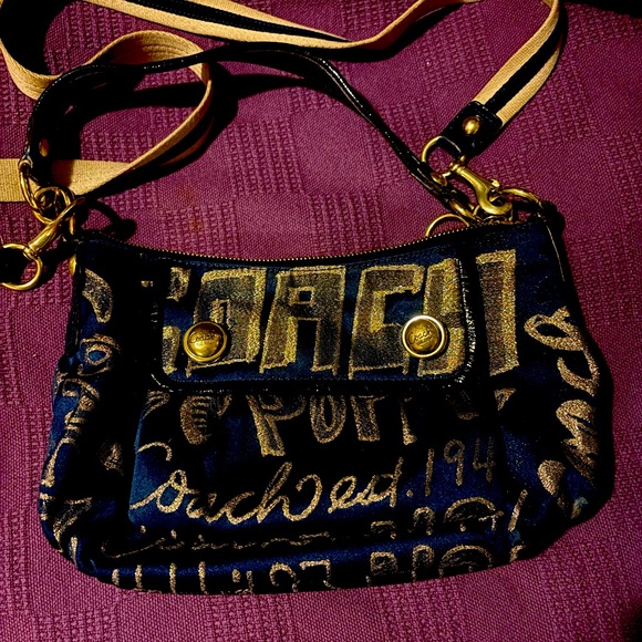 Coach | Bags | Rare Vintage Coach Navy Gold Poppy Story Patch Bag ...